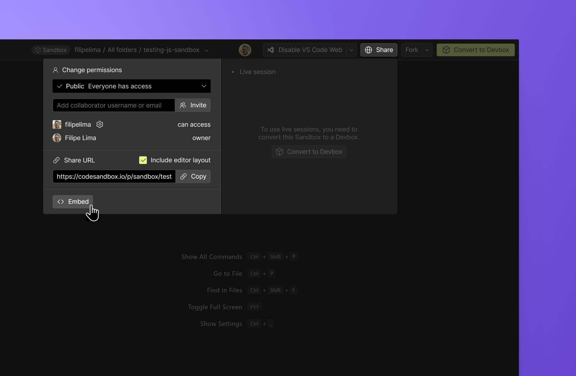 Embedding – CodeSandbox